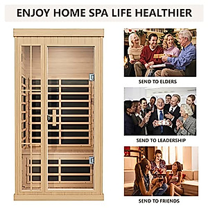 Kanlanth 1 to 2 Person Infrared Sauna, Hemlock Wood Low EMF FAR Infrared Sauna for Home, 1,350watt, Indoor Saunas with Bluetooth, LCD, LED