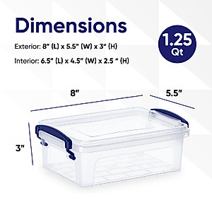 Superio Mini Storage Bins with Lids- Clear Boxes for Organizing, Stackable Plastic Containers- BPA Free, Non-Toxic, Odor Free, Organizer for Home, Office, Dorm, 1.25 Qt, 3 Pack