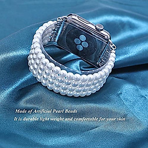 KAI Top Compatible for Apple Watch Band 42mm 44mm 45mm 49mm, Fashion Artificial Pearl Beaded Stretch Bracelet Watch Strap Band for Women Girls Compatible with iWatch Ultra SE Series 8 7 6 5 4 3 2 1