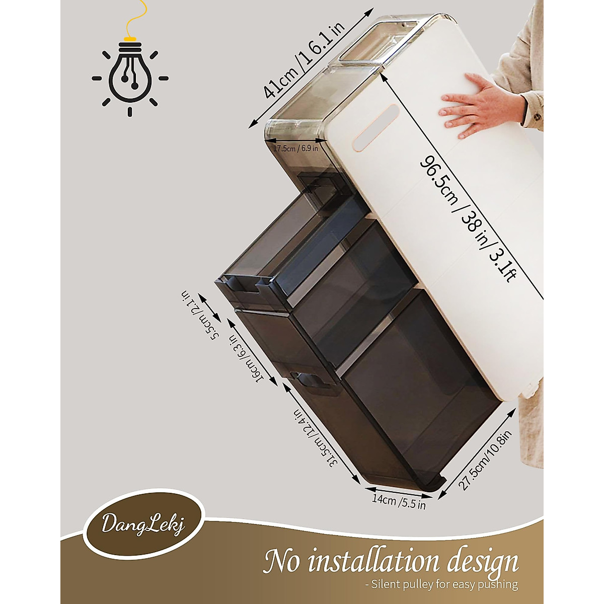 4 Tier Bathroom Floor Cabinet, Vertical Storage Unit with Clear Drawers and Casters, Large Capacity Narrow Tall Slim Storage Tower Waterproof Toilet Paper Storage Cabinet for Small Spaces Gaps