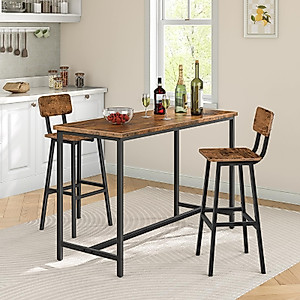 HOOBRO Bar Stools, Barstools Set of 2, Bar Chair with Backrest and Footrests, 27.8" Tall Counter Bar Stools with Industrial Style, for Kitchen, Dining Room, Bar, Cafe, Rustic Brown and Black BF83BY01