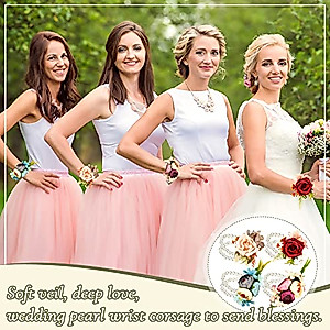BOARDFEB Corsage Wristlet Band 16 Pcs Elastic Pearl Bracelet Wrist Corsage Bracelets DIY Flower Bracelet with Storage Box for Bride Prom Accessories Wedding Party Decorations