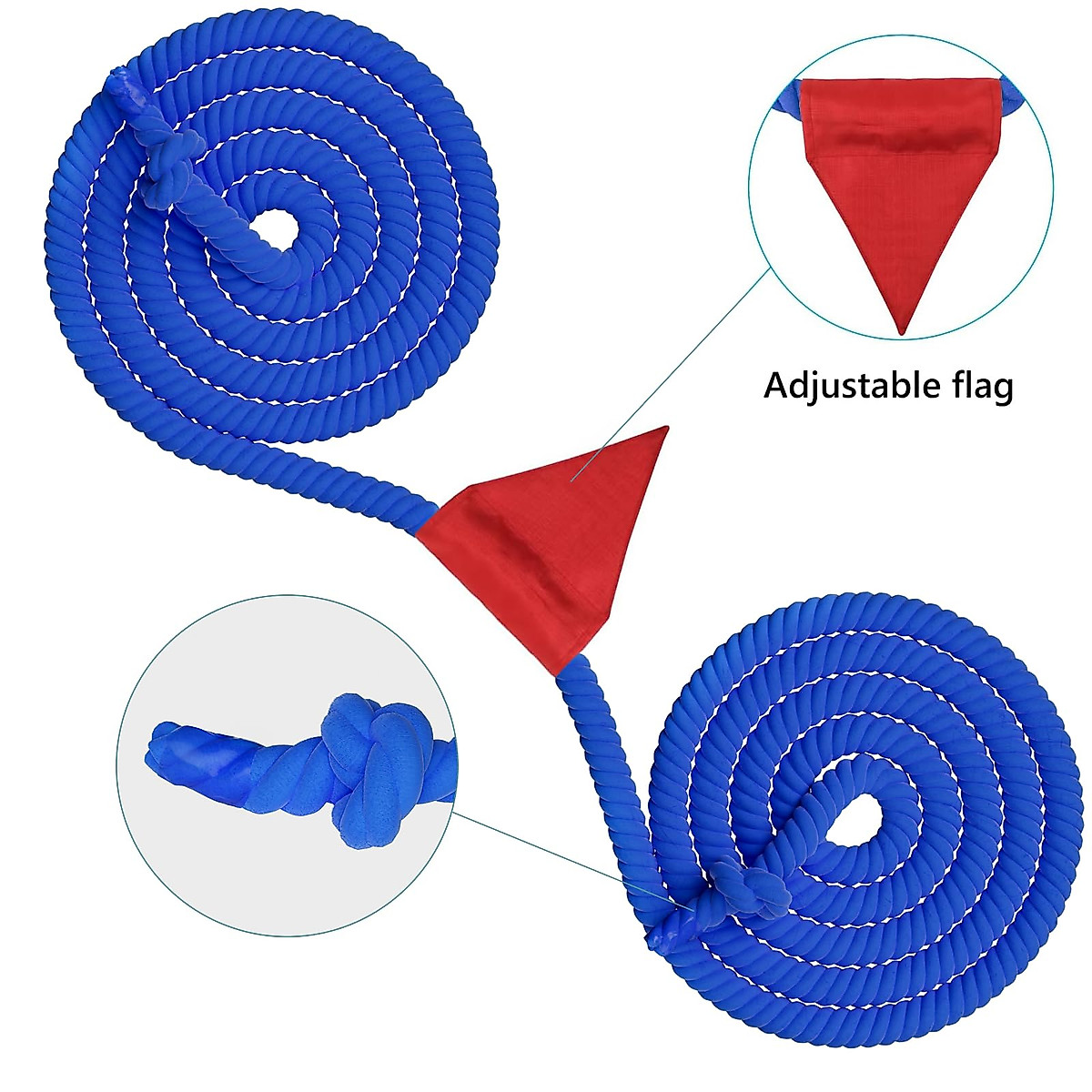 X XBEN Tug of War Rope with Flag for Kids, Teens and Adults, Soft Polypropylene Rope Games for Team Building Activities, Family Reunion, Birthday Party-15 ft,55 ft,110 ft (White, 15 Feet)