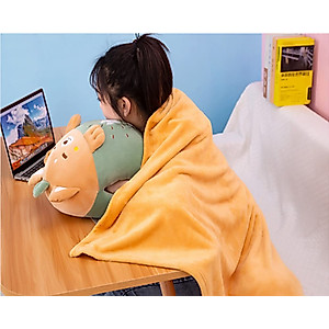 YUDONG 15" Kids Stuffed Animals Travel Blanket and Pillow Set,Cute Dog Plush Pillow with Hand Warmer Design,Perfect for Travel, Camping, Home and Office.