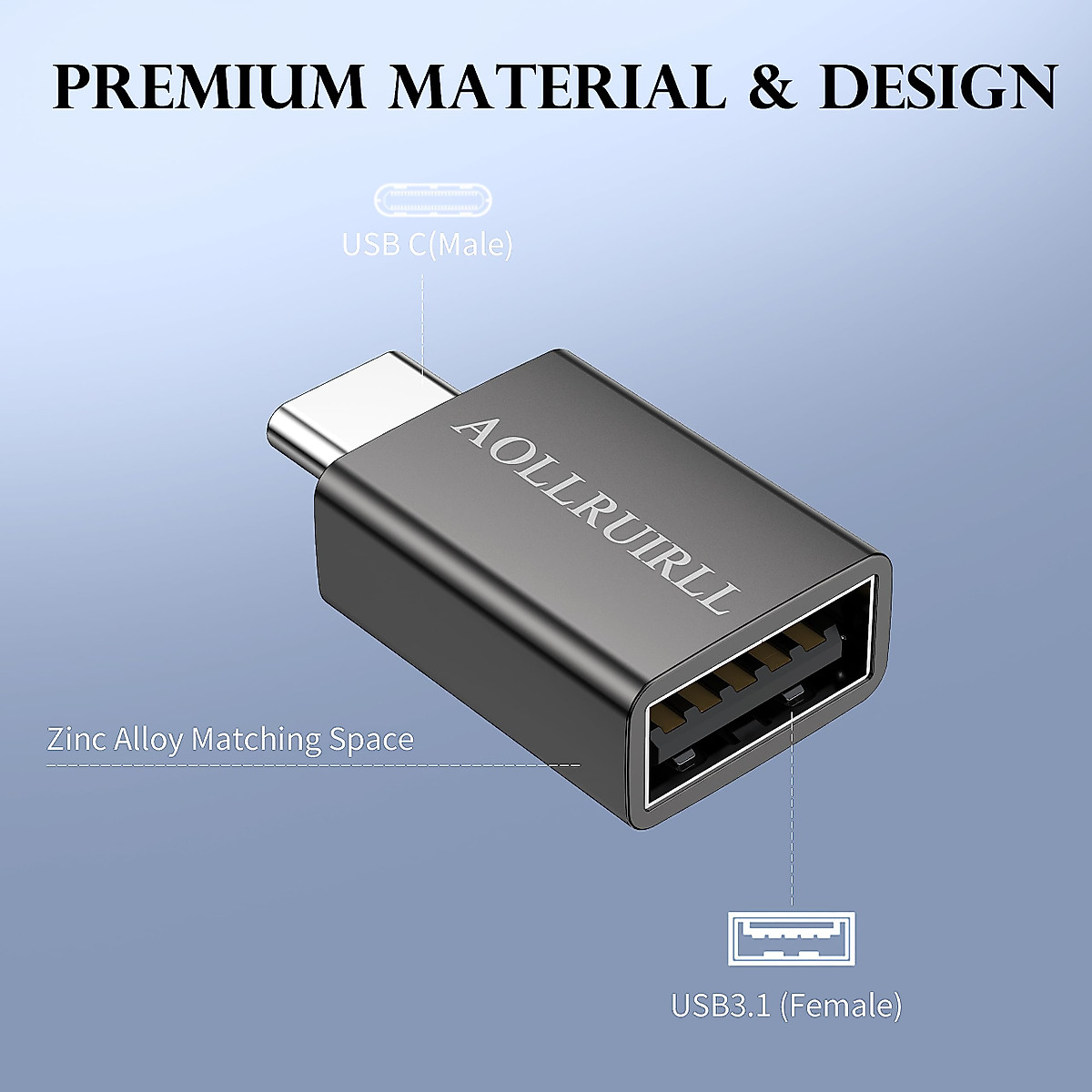 AOLLRUIRLL USB C to USB Adapter (3 Pack)， USB-C to USB 3.0 Female Adapter Compatible with iMac 2021 iPad Pro 2027 MacBook Pro Laptop, PC, Charger, Power Bank and More Type C Devices Black