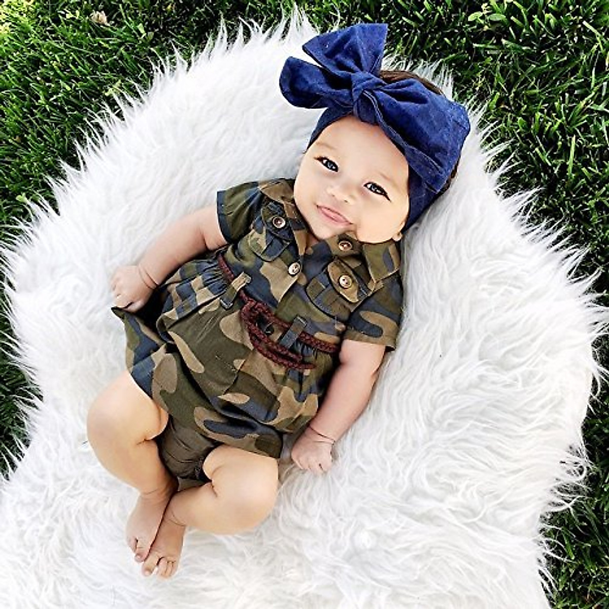 IWOKA Baby Girls Camo-Camouflage Long Sleeve Belt Skirts+ArmyGreen Shorts Set (Camouflage, 0-6Months)