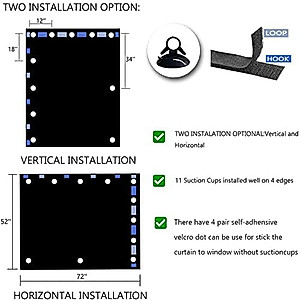 DREAM ART Anywhere Portable Blackout Curtain/Adjustable Blackout Shades/Temporary Blackout Blinds with Suction Cups for Nursery,Children Kids Bedroom or Travel Use,Black,1 pc W51xL71Inch(130X180cm)