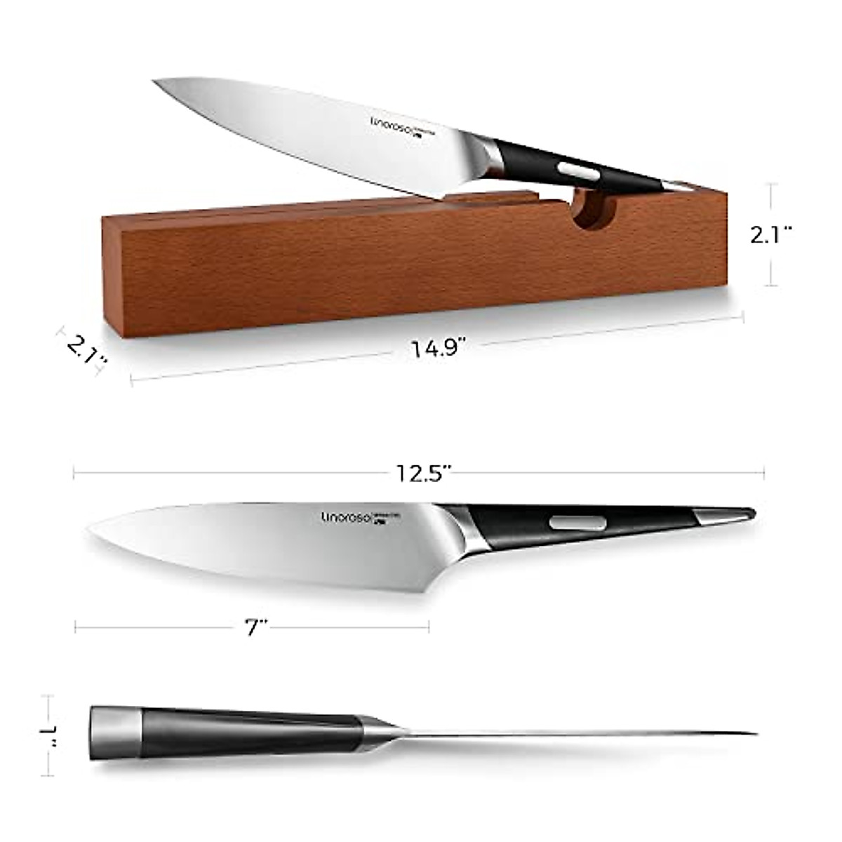 linoroso Chef Knife Kitchen Knife Ultra Sharp Cooking Knife, 7 inch Precision Forged German High-Carbon Stainless Steel Cutting Knife with Exquisite In-Drawer Knife Block- MAKO Series
