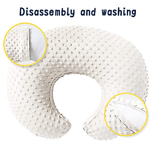 Ezencon Nursing Pillow and Positioner, Breastfeeding and Bottlefeeding Pillow for Baby Boys and Girls, Breast Feeding Pillow with Removable and Washable Pillow Cover(Beige-dot)