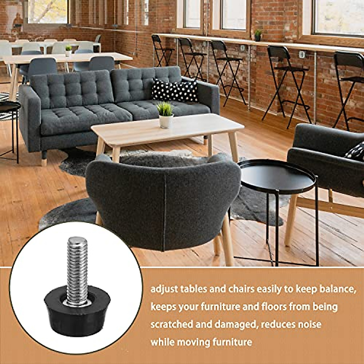 1/4" UNC Thread Adjustable Furniture Levelers Screw in Threaded, Galvanized Steel Screw Foot Levelers Screw On Furniture Glide Leveling for Table, Chair, Furniture Legs, 20 pcs Pack