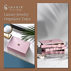 Shanik Stackable Large Jewelry Tray Organizers, 3 Pc. Set, Cute Designer Storage with Soft Velvet Surfaces to Protect Rings, Necklaces, Bands, and Earrings, Custom Display, Large Capacity, Pink