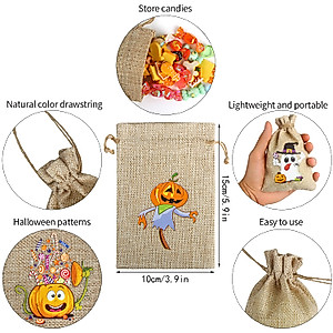 LOKIPA 36 Pcs Halloween Burlap Gift Bags with Drawstring Small Jute Pouches for Kids Adults Party Supplies