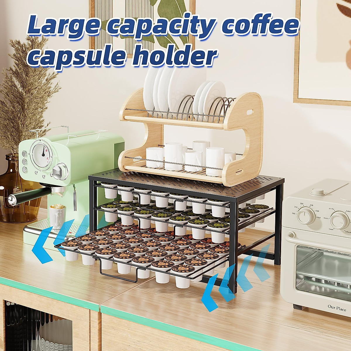Simple Trending 3-Tier Coffee Pod Holder Rack for K-Cup, 105 Pod Pack Capacity Rack, Metal, Black