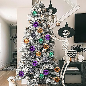 12 Pieces Halloween Ornaments for Tree Hocus Pocus Ornaments for Tree Colorful Shatterproof Plastic Ball Ornaments Halloween Indoor Decorations