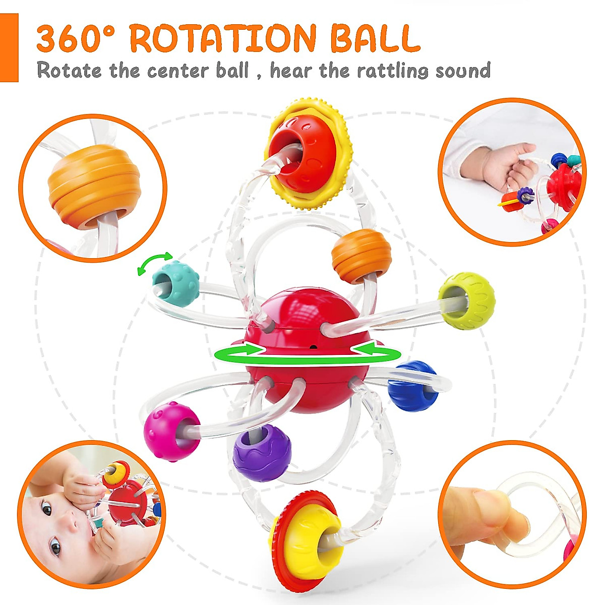Teething Toys for Babies 0-6 Months, Baby Rattle & Sensory Teether Toys 6 to 12 Months, Multi Sensory Learning Toy Baby Teether Grasping/Crawling Toy for 3-6 Months Newborn, Infant, Boy and Girl Gift