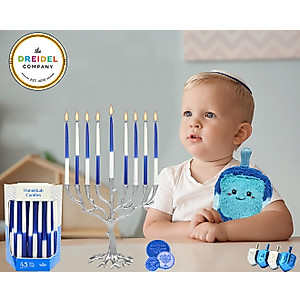 The Dreidel Company Deluxe Tapered Hanukkah Menorah Half and Half Navy Blue and White, Candles for All 8 Nights of Chanukah (Single)