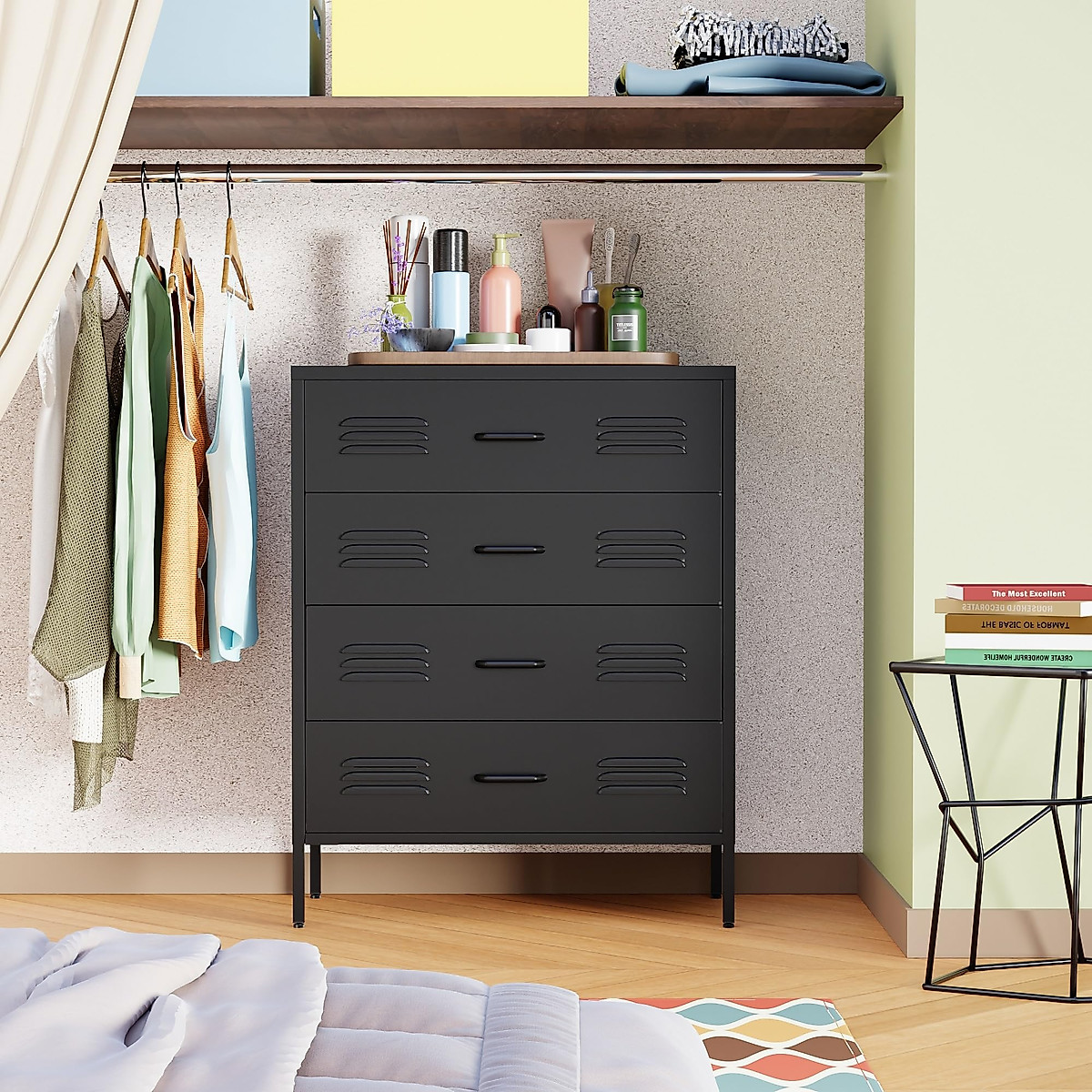 LCAOPC Black Metal 4 Drawer Dresser for Bedroom, Chest of Drawers for Closet, Bedroom Dressers with Drawers, Metal Dressers & Chests of Drawers for Office, Bedroom, Living Room and Entryway