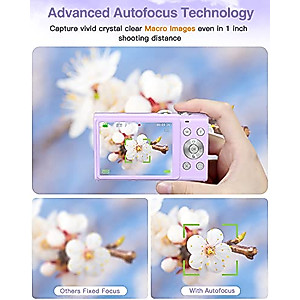 Digital Camera, Zostuic 2.7K Autofocus 48MP Kids Camera with 32 GB Card 16X Zoom Compact Portable Mini Toy Cameras Christmas Birthday Festival Gift for Kid Children Teens Girls Boys(Purple)