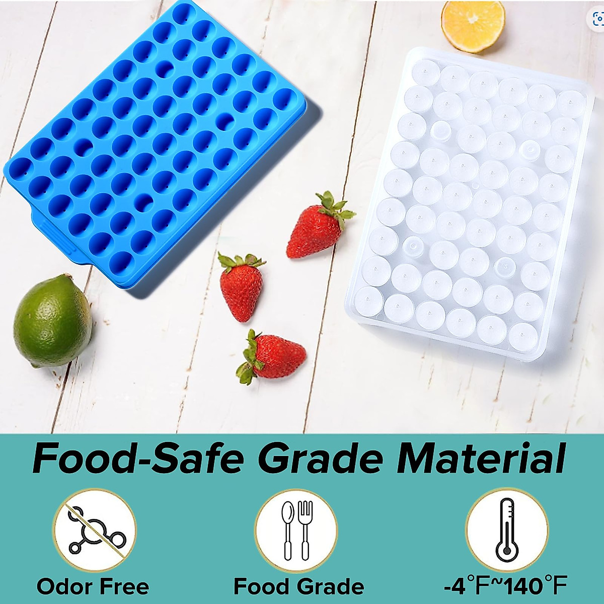 longzon Mini Round Ice Cube Tray with Lid and Bin, 2 pack Silicone Ice Cube Trays for Freezer,Circle Ice Mold,Ice Trays for Freezer Making 100pcs 20mm Sphere Ice Balls Chilling Cocktail Whiskey Coffee