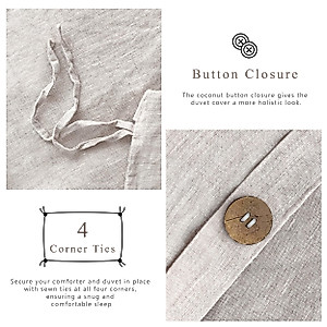 100% Pure Linen Duvet Cover Set - Soft, Breathable & Durable with Button Closure and Corner Ties, Natural Washed French Flax (3P-Natural Linen, 1Duvet Cover + 2Pillowcases - King/Cal King)