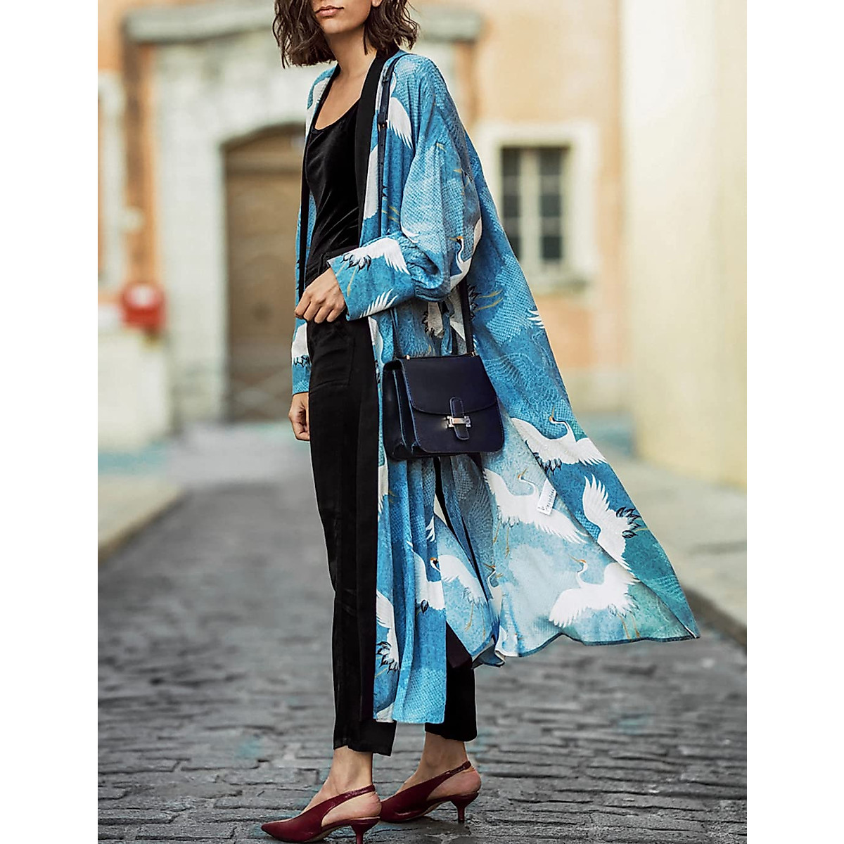 Beach Kimono Cardigans for Women Open Front Swimsuit Cover Up Graphic Print Bathing Suit