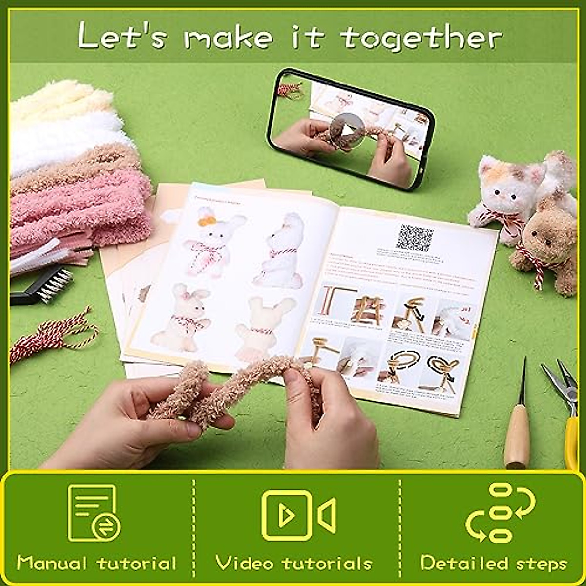 Pipe Cleaners Craft Supplies, Pipe Cleaners Kit for Beginners, Chenille Stems Animal Kit with Thick Pipe Cleaner, Step-by-Step Tutorials Video, Pipe Cleaners for Craft (4 Light Colors Animals)