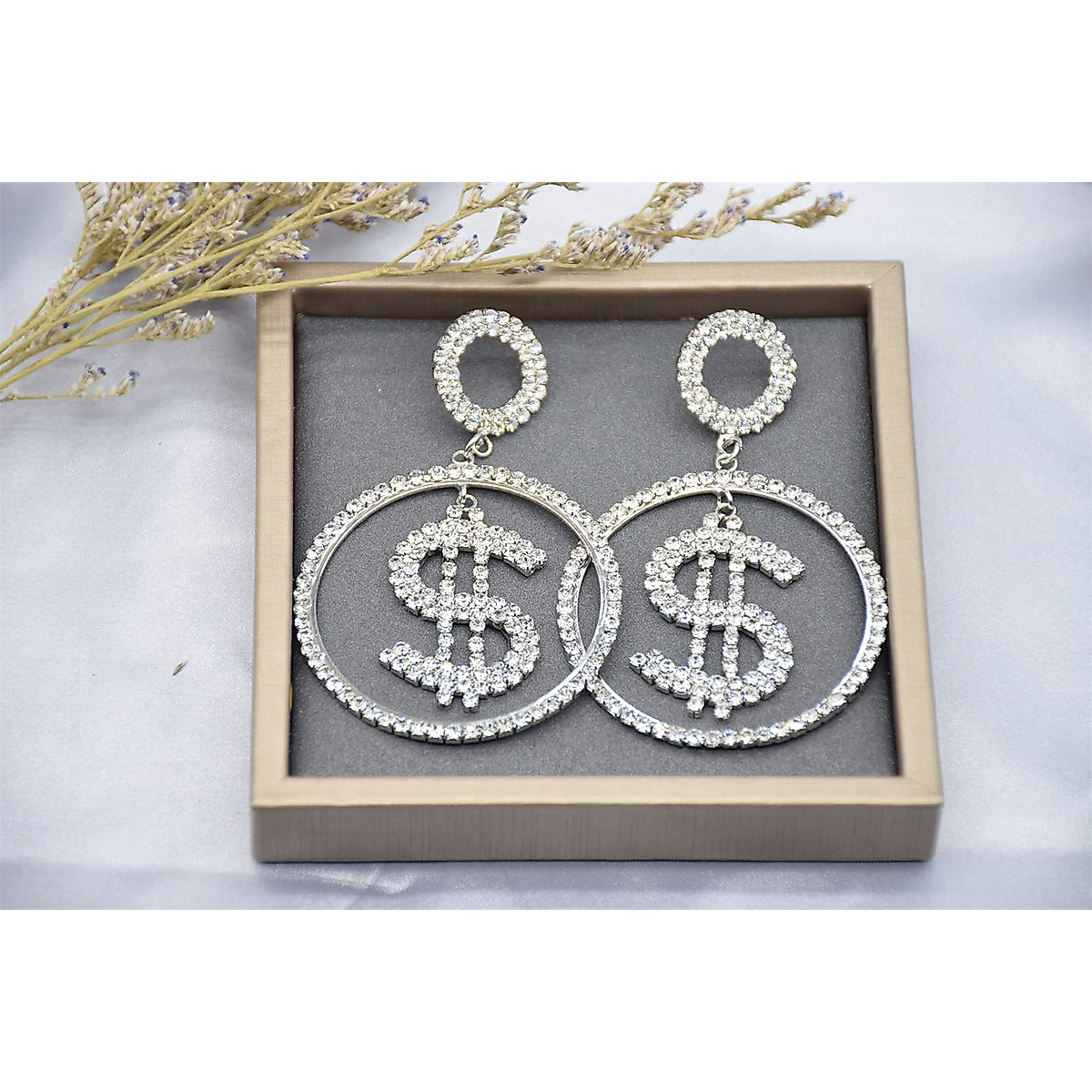 Crystal Dollar Stud Earrings for Women Dollar Money Sign Earrings Statement Wealth Earrings Set