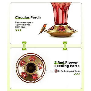 BOLITE 18018-R Hummingbird Feeder, Glass Hummingbird Feeder for Outdoors, Tower Shape Bottle, 20 Ounces, Red