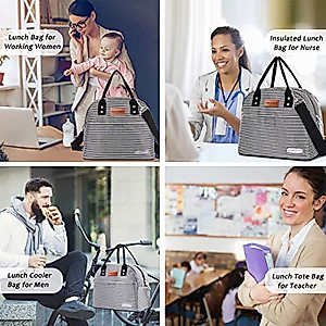 BALORAY Reusable Lunch Bag for Women Men Leakproof Multi-functional with Shoulder Strap Adult Lunch Box Thermal Cooler Bag Lunch Container for Women Men Work Picnic (Black White Strip)