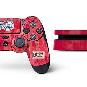 Skinit Decal Gaming Skin Compatible with PS4 Slim Bundle - Officially Licensed NBA Los Angeles Clippers Hardwood Classics Design