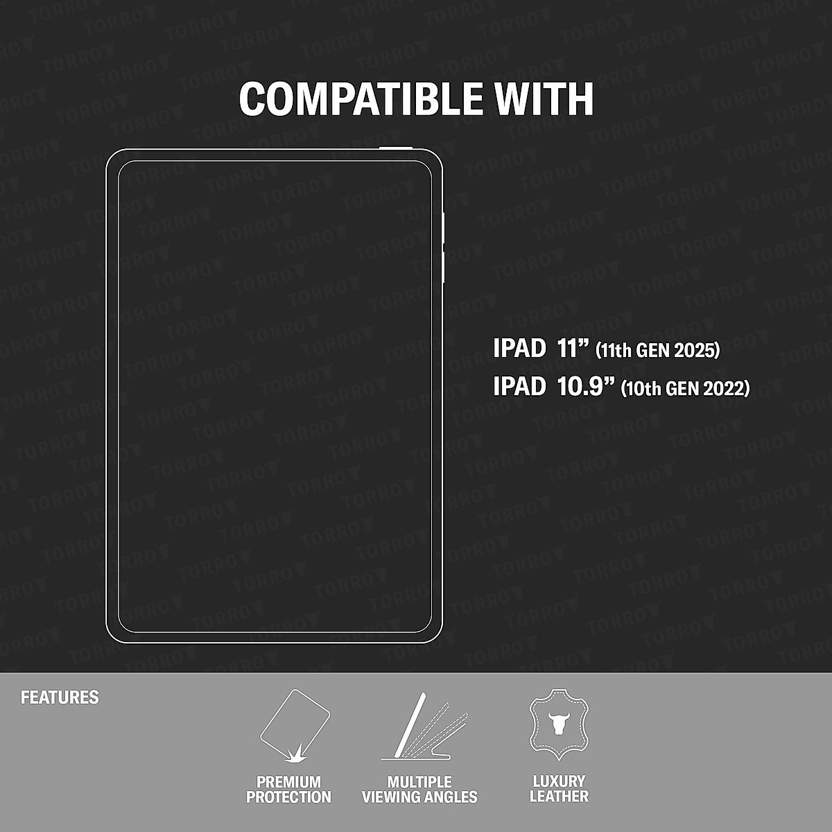 TORRO Case Compatible with iPad 11th / 10th Generation – Genuine Leather iPad 11th / 10th Gen (2025/2022) Case with Stand Function and Wake/Sleep Function (Black)