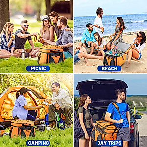 BAOXA Dual Compartment Soft Sided Cooler Bag, 55 Cans Collapsible Lunch Cooler Bags Insulated, Large Lunch Box for Men, Leak proof Lunch Bag for Beach Camping Travel Picnic (Orange)