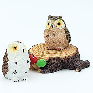 HRRIVE Mini Owls Bird Miniature Figurine with Tree Stump/Fairy Garden Pot Decoration for Micro Landscape Plant Pot, Bonsai Craft Décor