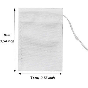 300 piece disposable tea bag with drawstring for loose tea, empty tea bag of wood pulp material,Tea filter bag with free tea spoon, suitable for loose tea, coffee, spices, herbs (3.54 x 2.75 inch)
