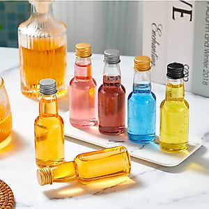 120 Pcs Mini Liquor Bottles, Plastic Spirit Bottle, 2 oz Mini Empty Plastic Alcohol Shot Bottles with Funnels, Airtight Shot Bottles Miniature Bottles for Party Favors, Weddings (Silver, Gold, Black)