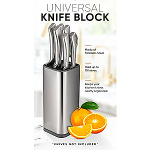 Dura Living Universal Knife Block Holder, Stainless Steel Knife Stand Without Knives, Safe Space Saver Stable Knife Storage with Scissors Slot, Detachable for Easy Cleaning, Kitchen Organizer, Silver