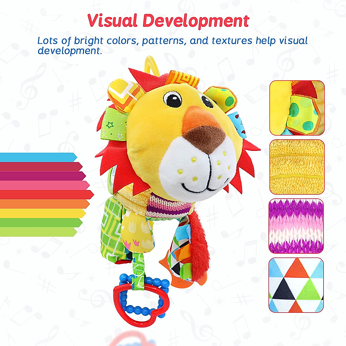 JERICETOY Baby Toy Plush Infant Toy with Musical Box Baby Carseat Toy Stroller Hanging Toy Development Toy with Rattles Crinkle Teether Magic Mirror, Stroller Clip-On Carseat Cot Crib Bed - Lion
