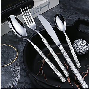 IKXO 35 Piece Silverware Set,Stainless Steel Silverware Set, Modern Sleek Flatware Set, Include Knife/Fork/Spoon & Long Teaspoon/Salad Fork Mirror-Polished & Dishwasher Safe Cutlery