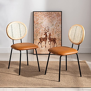 Soohow Faux Leather Indoor Kitchen Set of 2 with Rattan Backrest Modern Industrial Upholstered mid Century Metal Chair Set of 4 Suitable for Dining Room, 2 pcs, Whiskey Brown