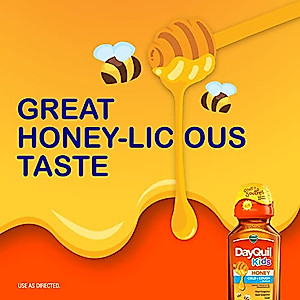 Vicks DayQuil Kids Cold and Cough + Mucus Relief Made with Real Honey for Kids 6+ Tastes Great 8oz