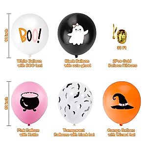 50Pcs Halloween Balloons, Halloween Pink Orange Black White Latex Balloons with Cute Ghost,Wizard hat,Black Bat Design for Halloween Party Favors,Little Boo Baby Shower,Halloween Birthday Party Decor