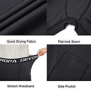 DEVOROPA Youth Boys' Compression Shorts Performance Athletic Base Layers Workout Training Underwear Side Pocket Black/Black M (Pack of 2)