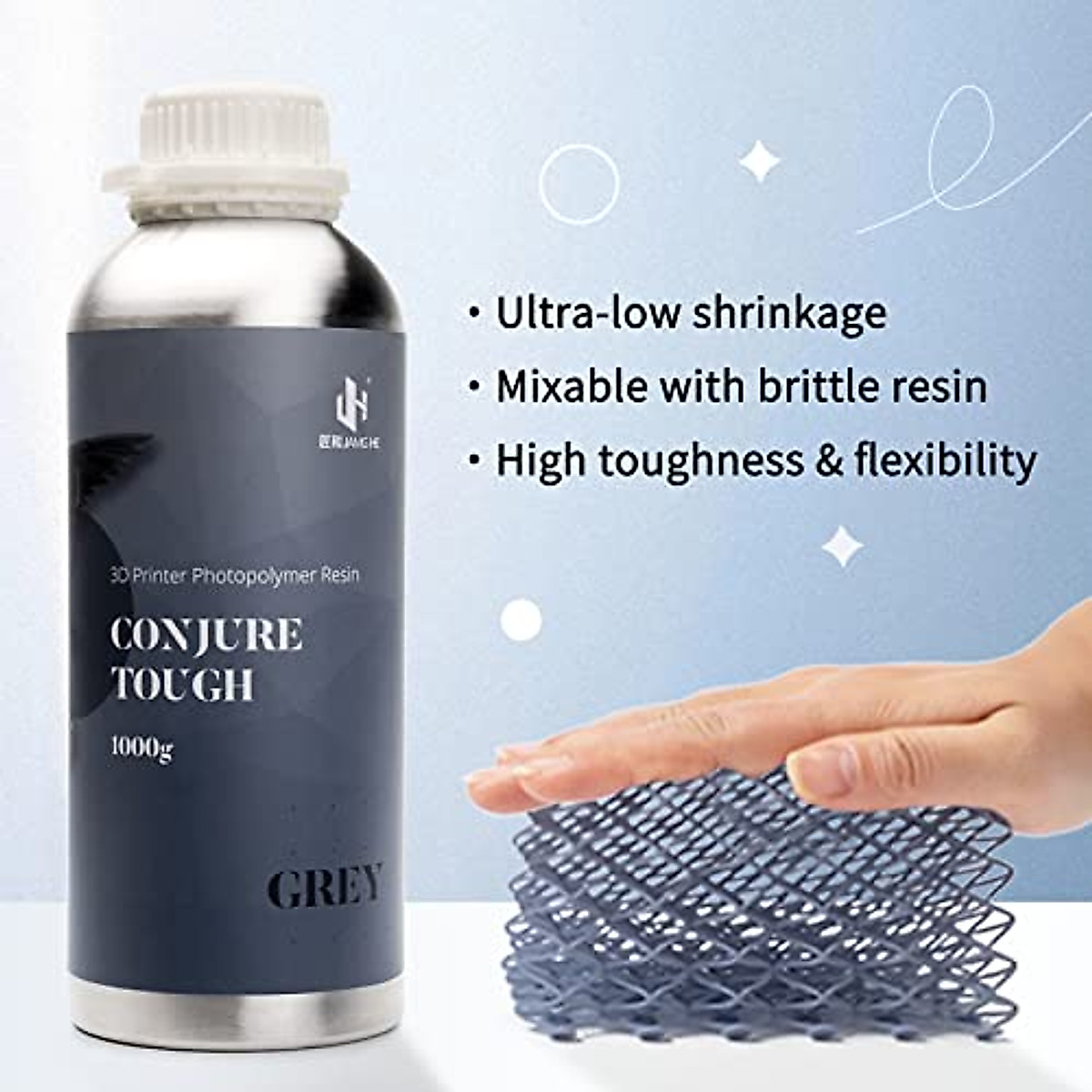 Chitu Systems Conjure Tough Resin 3D Printer Resin Non-Brittle and Durable,Highly Toughness Low Shrinkage 405nm UV-Curing Resin Standard Photopolymer Resin for DLP/LCD/mSLA 3D Printer (Black, 1000g)