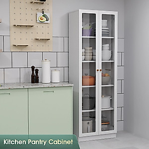 IRONMIX Modern Display Cabinet with Doors, Metal Curio Display Cabinet with Adjustable Shelves, 70.87" H Display Case, White Book Shelf with Storage for Home Office Living Room