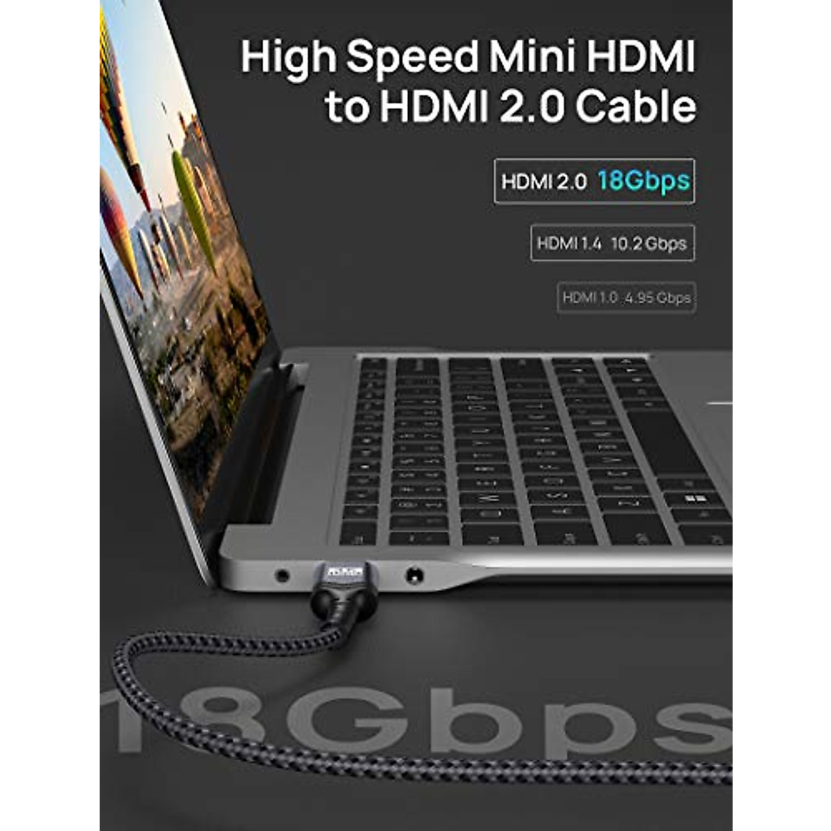 JSAUX Mini HDMI to HDMI Cable 6FT, [Aluminum Shell, Braided] High Speed 4K 60Hz HDMI 2.0 Cord, Compatible with Camera, Camcorder, Tablet and Graphics/Video Card, Laptop, Raspberry Pi Zero W -Grey