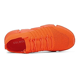 GSLMOLN Mens's Women's Gym Shoes Knitted Fashion Slip on Sneakers Lightweight Breathable Athletic Shoes Fashin Tennis Sport Shoes Orange M 10.5/W 12.5