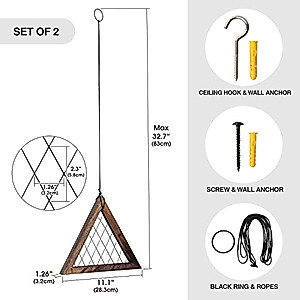 J JACKCUBE DESIGN Air Plant Triangle Frame Hanging Airplant Holder, Rustic Wood Tillandsia, Succulent Plants Display Hanger Shelf for Wall Décor, Set of 2- MK1061A