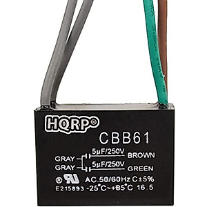 HQRP Kit Ceiling Fan Capacitor CBB61 5uf+5uf 4-Wire UL-Listed and 3-Speed Fan Switch