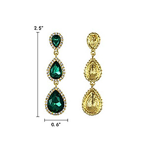 EleQueen Women's Gold-tone Austrian Crystal Teardrop Pear Shape 2.5 Inch Long Dangle Earrings Emerald Color
