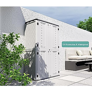 Outdoor Storage Shed,KINYING Outdoor Storage Cabinet Waterproof with Double Doors,52 Cu.ft Resin Vertical Tool Shed for Garden,Patio,Backyard,4×2.5×6.6 FT